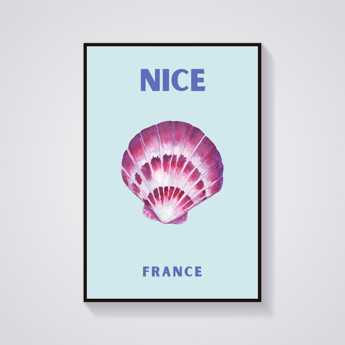 Preppy Nice France Vintage Travel Poster - Coastal Beach Seashell Wall ...