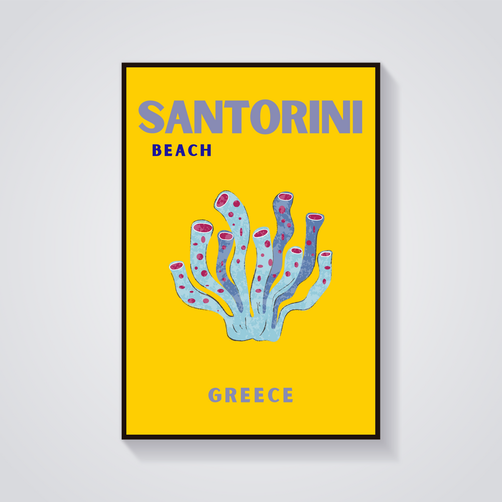 Preppy Vintage Santorini Greece Travel Poster - Beach Decor Art Print