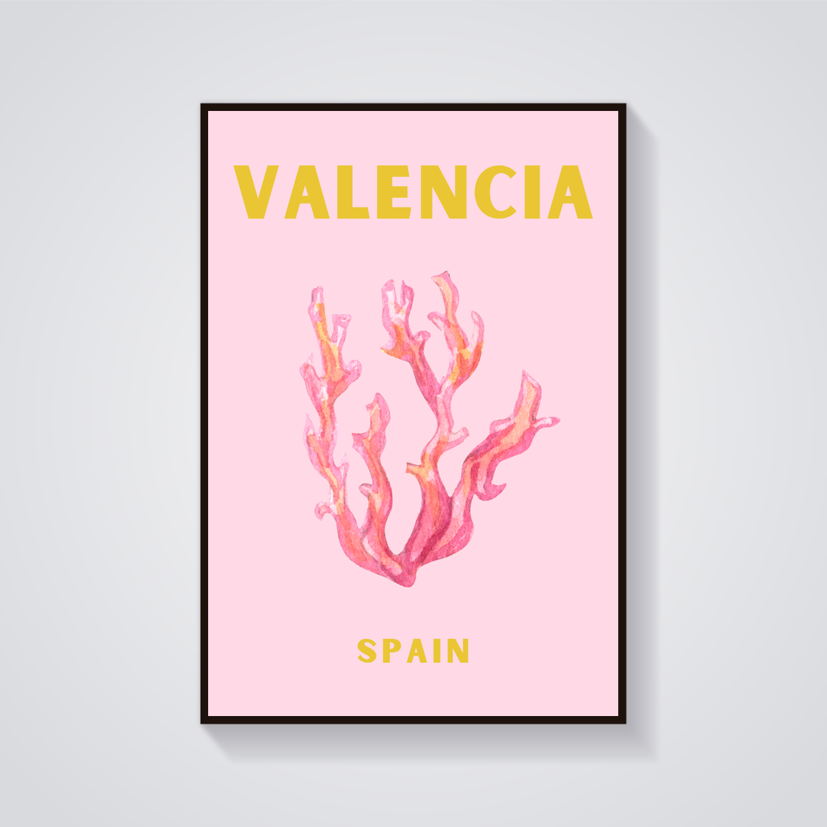 Preppy Valencia Spain Coral Art Print - Vintage Travel Poster for Room ...