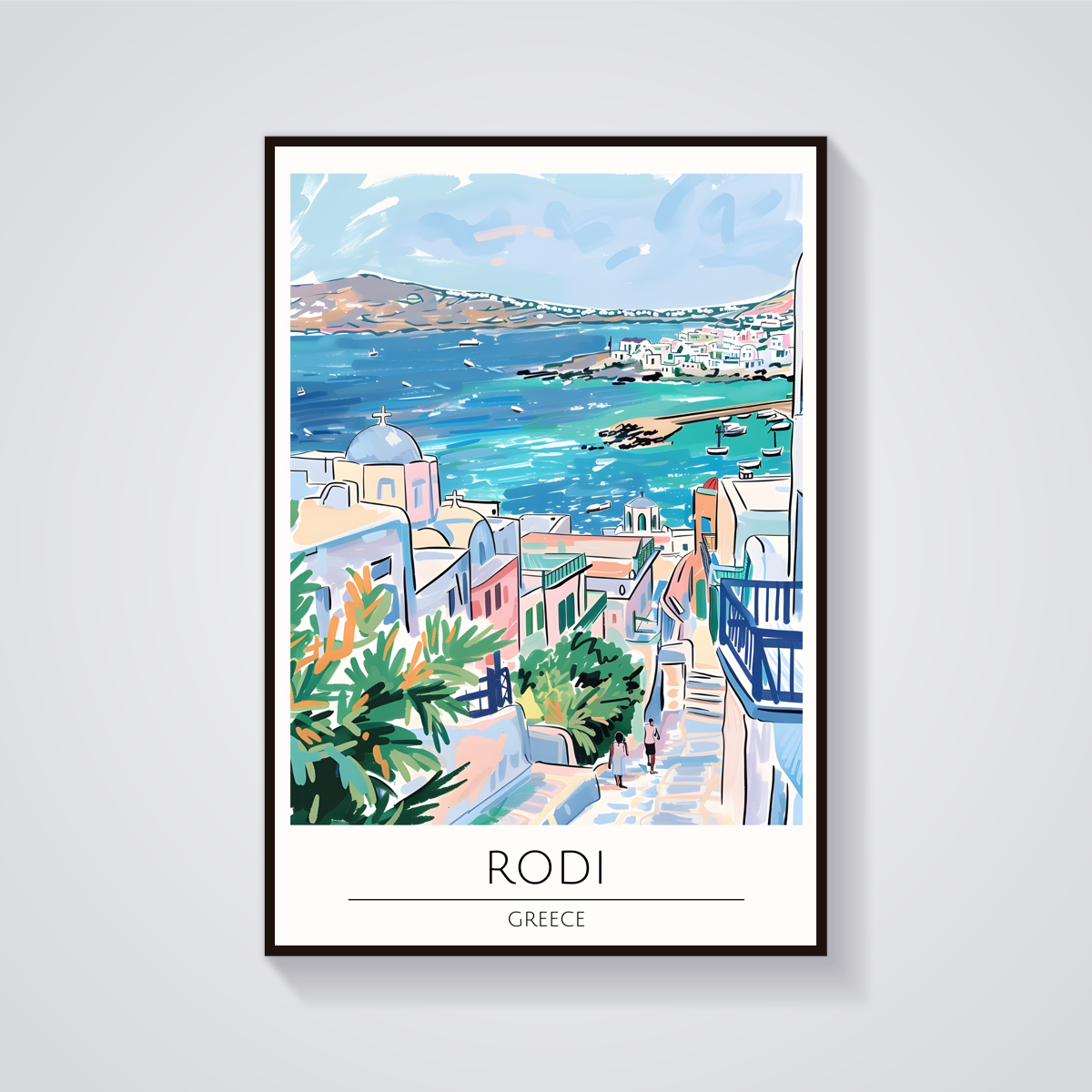 Rodi Greece Art Deco Travel Print - Aesthetic Coastal Wall Art