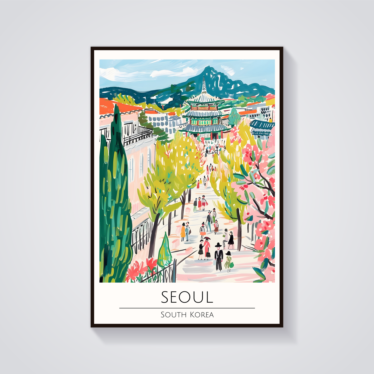 Seoul South Korea Art Deco Travel Poster - Retro Aesthetic Wall Art
