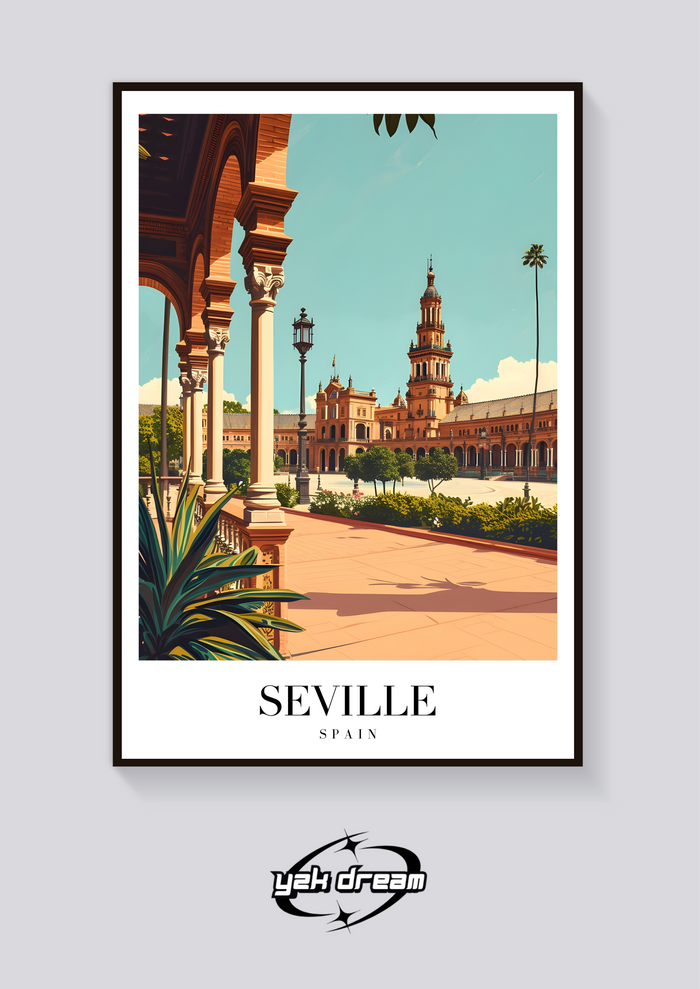 Vintage Seville Spain Travel Poster - Plaza de España Art Print