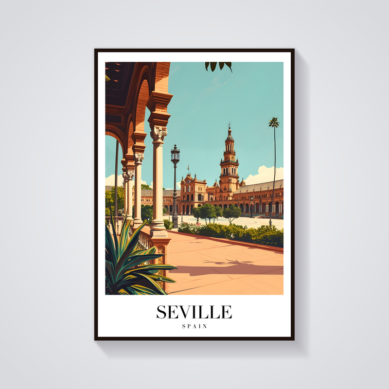 Vintage Seville Spain Travel Poster - Plaza de España Art Print