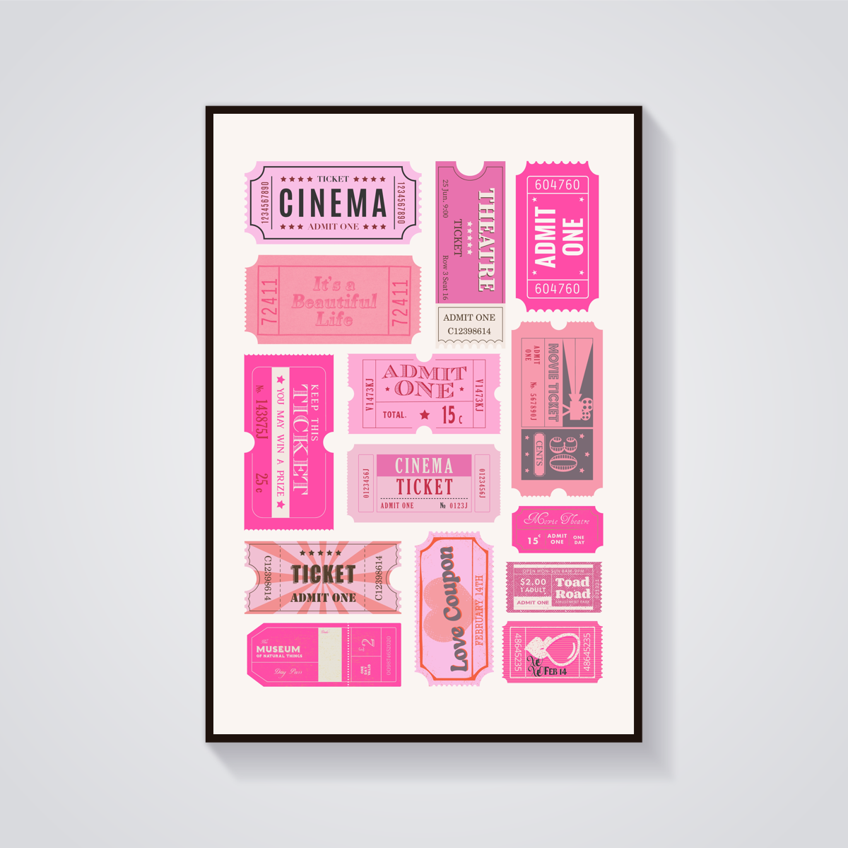 Cute Pink Ticket Stub Art Print - Aesthetic Room Decor - Vintage Cinema ...