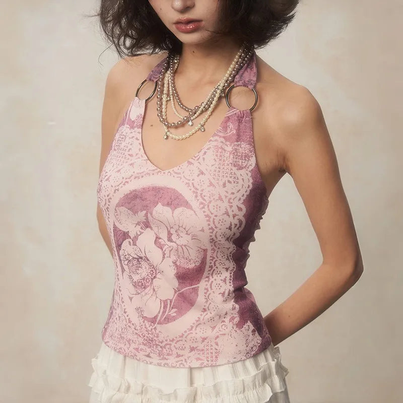 Y2K Japanese Grunge Backless Halter Top